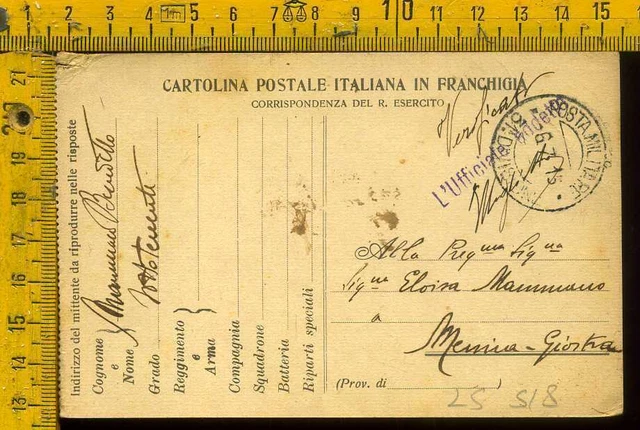 WW1 PRIMA GUERRA Franchigia Posta Militare Genio per Messina Giostra LS 518 EUR 5,49 - PicClick FR