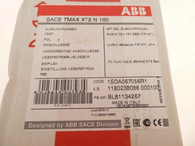 ABB LEISTUNGSSCHALTER / SACE TMAX XT2N 160 / 690V / 160A (20-8-22-17-1 ...