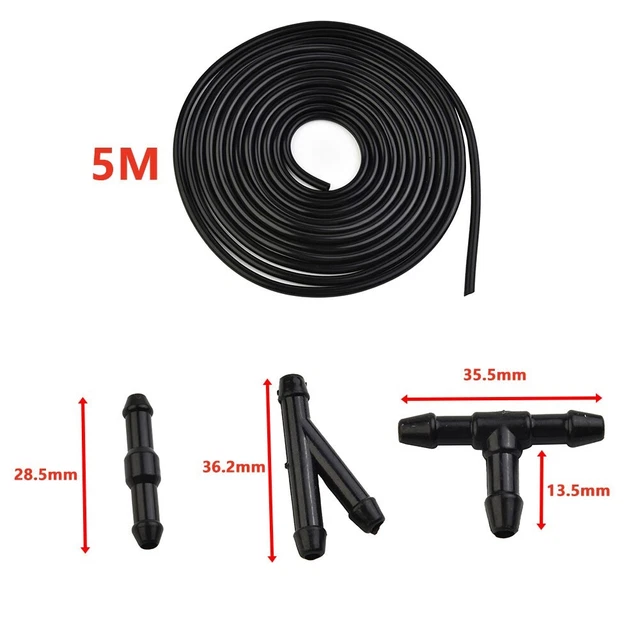 5M WINDSCREEN WIPER Washer Jet Tube Pipe Hose Black & Connectors For ...