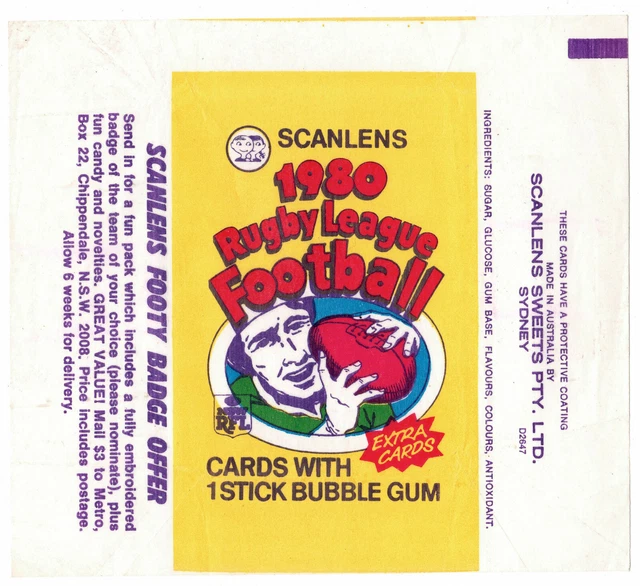 SCANLENS 1980 NRL Rugby League Footy Gum Cards Wax Wrapper Packet Near ...