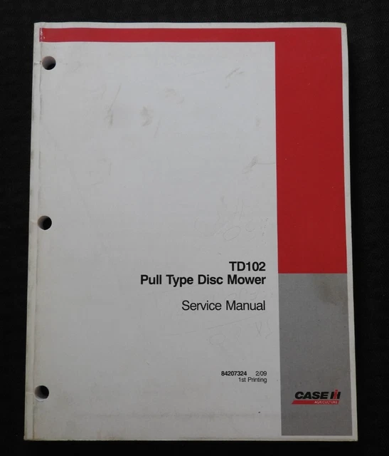 MANUALE DI RIPARAZIONE Del Mower A Dischi Trainato CASE IH TD102 TD 102 ...