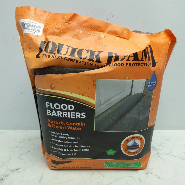 QUICK DAM FLOOD Barrier Protection 17 Ft. X 3-1/2" H When Wet QD617-1 ...