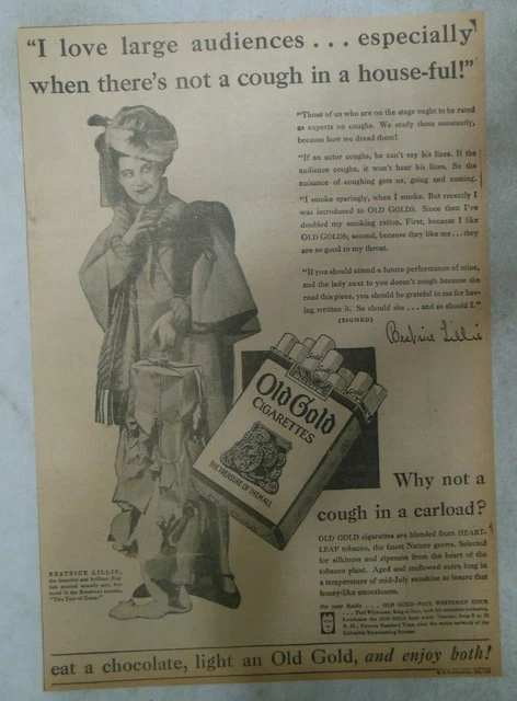 OLD GOLD CIGARETTE Ad: Beatrice Lillie (Theater Star) from 1928 10 x 15 ...