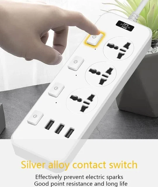 NEW MULTI PLUG Power Board 3 USB Port Universal Socket Extension ...