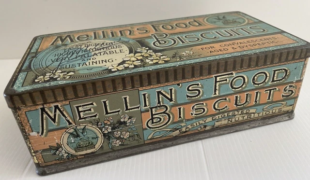 ORIGINAL ANTIQUE VICTORIAN Mellin's Food Biscuits Empty Tin/Lid Nice ...