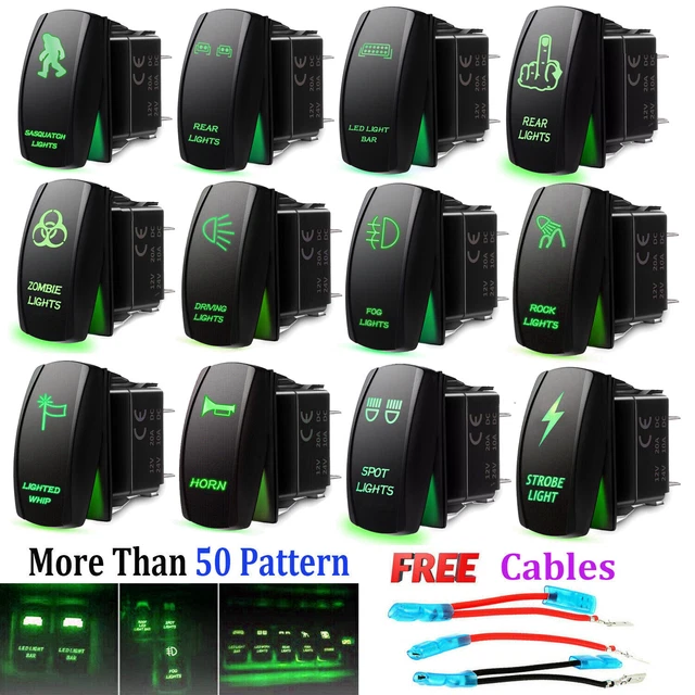 ROCKER SWITCH ON-OFF Dual Green LED Light Bar Waterproof Car Boat Bus ...