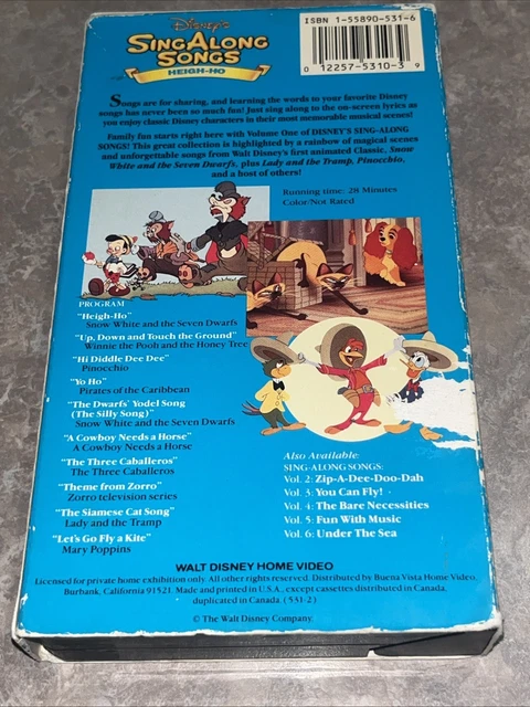 DISNEYS SING ALONG Songs - Snow White: Heigh-Ho (VHS, 1994) ***TESTED ...