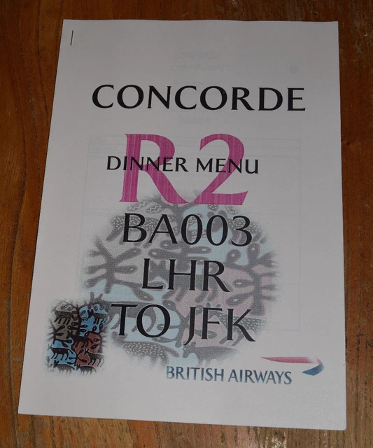 BRITISH AIRWAYS CONCORDE Dinner "Chefs Chat" Flyer BA 003 6 November 1997 £21.00 - PicClick UK