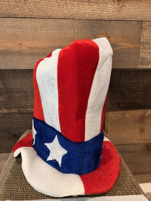 PATRIOTIC JUMBO TOP HAT Uncle Sam Stars Stripe USA Flag Adult Cap Red ...