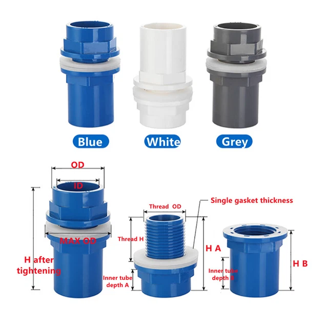 FISH TANK UPPER And Lower Water Joint Straight Through Plastic PVC Pipe ...