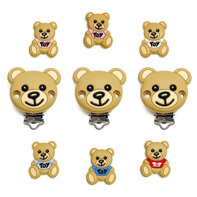 3/10PCS SILICONE TOY Bear Pacifier Clip Pacifier Chain Holder Soother ...