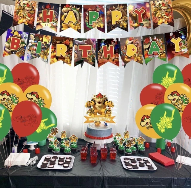 SUPER MARIO BROS Bowser Theme Birthday Party Set,Balloons Banner Cake ...