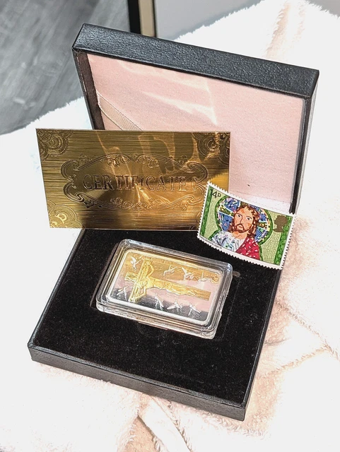 JESUS 10 COMMANDMENTS Silver Gold Bar COA Box Coin Old Stamp Case Cross ...