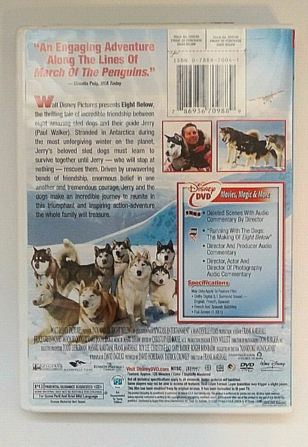 WALT DISNEY'S EIGHT BELOW DVD starring Paul Walker-Full Screen- Used ...