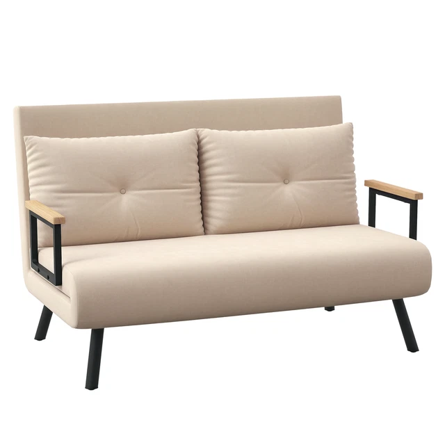 HOMCOM CLICK CLACK 2 Seater Sofa Bed for Living Room, Guest Room, Beige ...