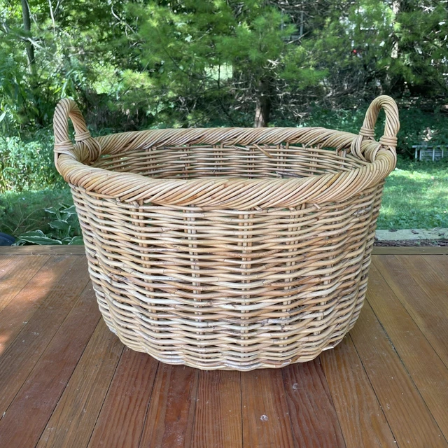 VINTAGE LARGE WICKER Rattan Country Farm Laundry Basket Woven Cane ...