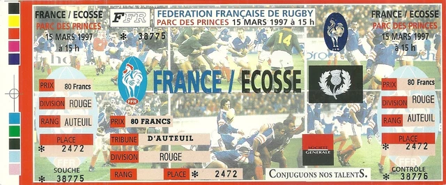 RARE / TICKET Billet De Rugby - Match : France - Ecosse Scotland 1997 ...