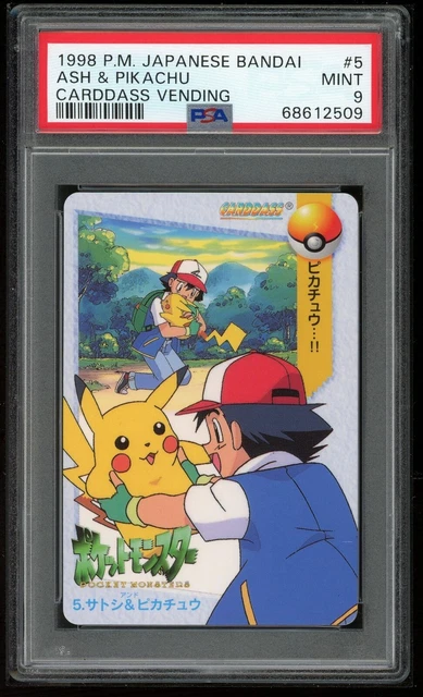 POKEMON JAPANESE CARDDASS 1998 005 Ash & Pikachu 5 Card Bandai PSA 9 ...