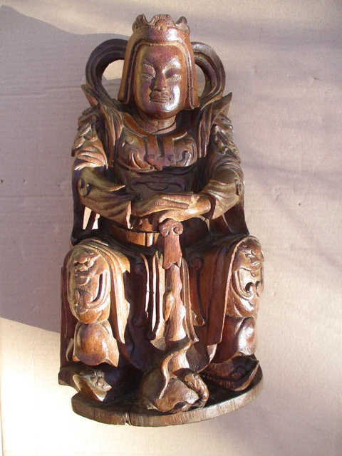 ANCIENNE STATUE BOIS sculpté XIX.Wei Tuo. Protecteur du Bouddha, Chine ...