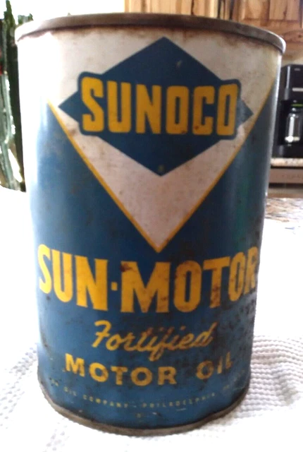 RARE VINTAGE METAL SUNOCO SUN-MOTOR FORTIFIED MOTOR OIL Can - SAE 10W ...