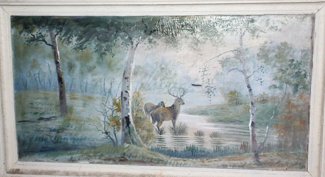 TABLEAU ANCIEN HUILE impressionniste paysage animaux de la forêt EUR 299,28 - PicClick FR