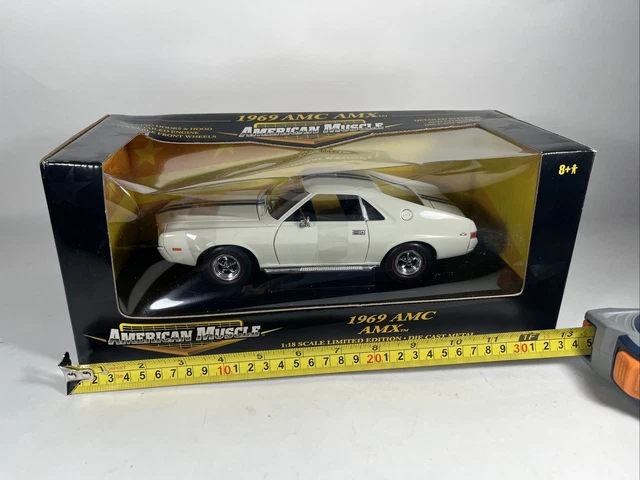 ERTL AMERICAN MUSCLE 1969 AMC AMX White with Blue Stripes 1:18 Factory ...