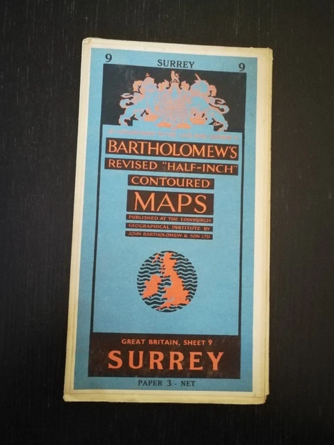 1956 BARTHOLOMEW'S Revised Half Inch Contoured Map Of Surrey Uk Vintage ...