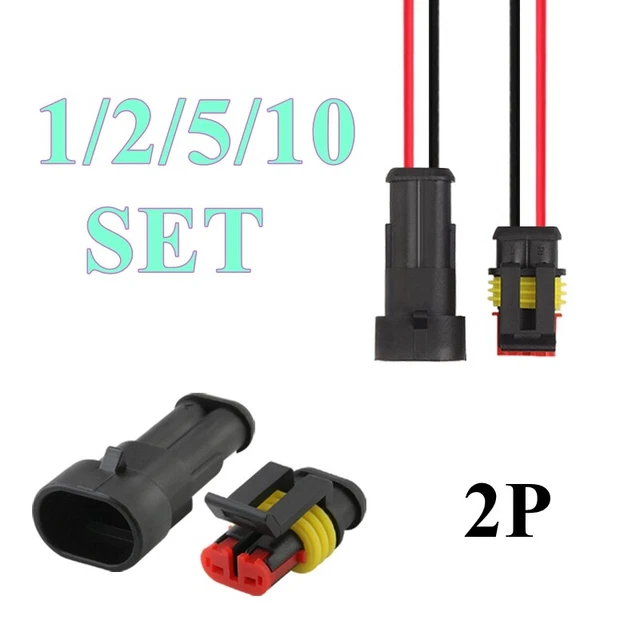 2 PIN/WAY AMP Superseal Waterproof Electrical Connector Plug Kits With ...