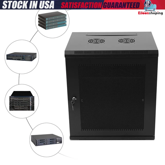 12U WALL MOUNT Server Cabinet Network Rack Vented Enclosure Locking ...