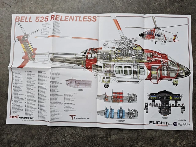 FLIGHT INTERNATIONAL CUTAWAY Poster Bell 525 Relentless Helicopter 17 x ...
