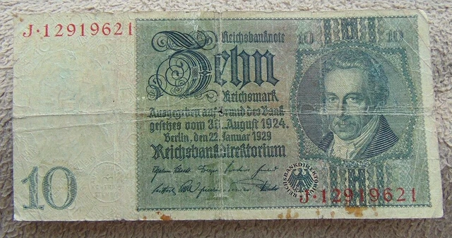 BANKNOTES, BANKNOTES, A Reichsbanknote over 10 ten Reichsmarks, 1929 ...