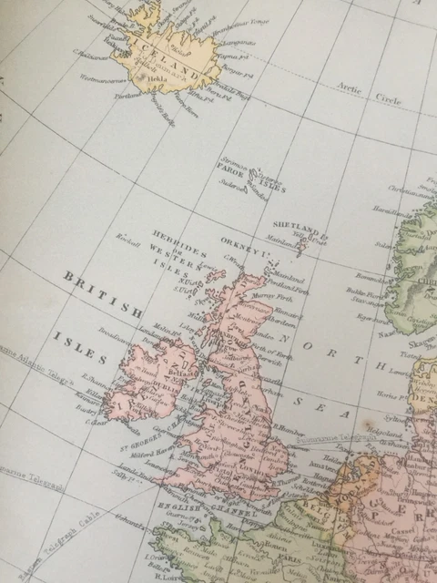 ANTICA MAPPA C1870S mappa dell'Europa mappa a colori del globo mondiale ...