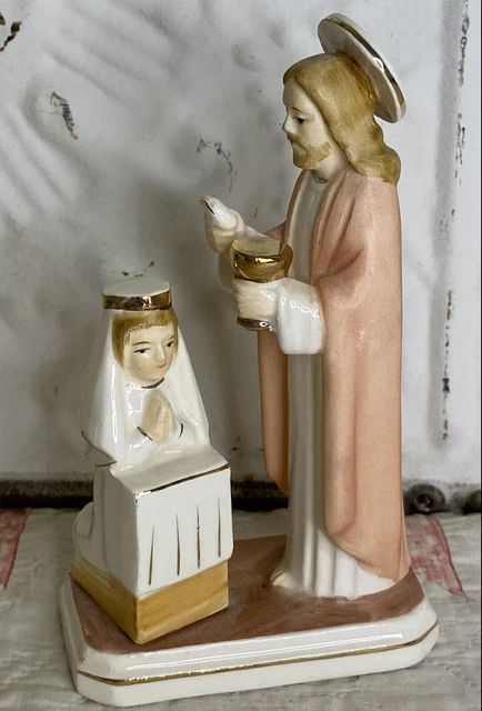 VINTAGE 1950'S SANMYRO Jesus Little Girl First Holy Communion Figurine ...