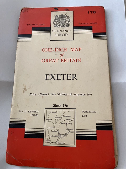 VINTAGE OS MAP 176 Exeter,Devon.1956-1960 Pre-Beeching Cuts.Good ...