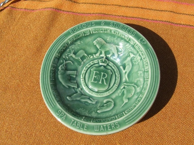 1953 GREEN CORONATION of Queen Wade Dish for Burrows & Sturgess Spa ...