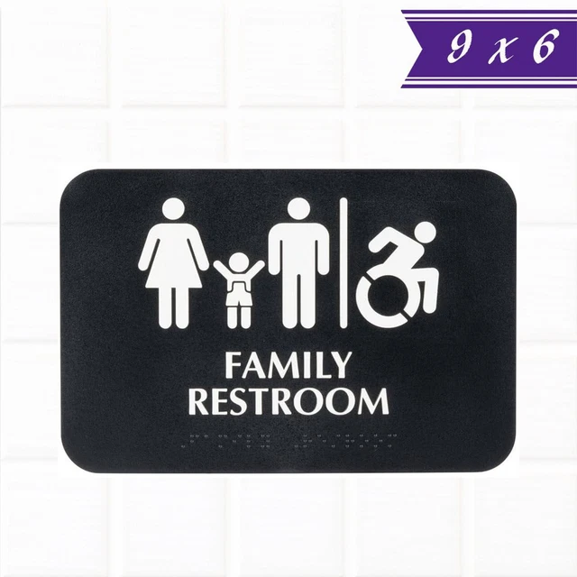 FAMILY RESTROOM SIGN with Braille - Black and White, 9 x 6" ADA ...