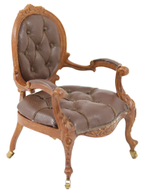 MAISON DE POUPÉES Ouvert Fauteuil Noyer Cuir Marron JBM Meuble de Salon EUR 103,37 - PicClick FR