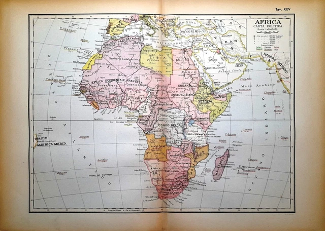 CARTA GEOGRAFICA ANTICA AFRICA COLONIALE ante seconda guerra m. 1935 ...