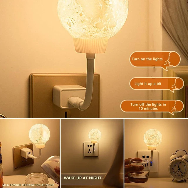 3D PRINTED MOON/LUNAR Plug in Style Lithophane Light 2024 Night V9O6 £6 ...