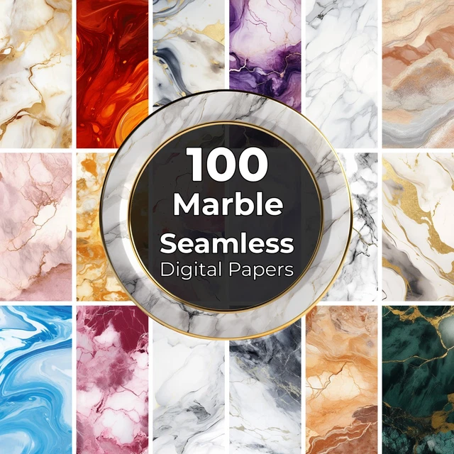 SET OF 100 Marble Texture Seamless Digital Papers 12x12"/3600x3600 ...