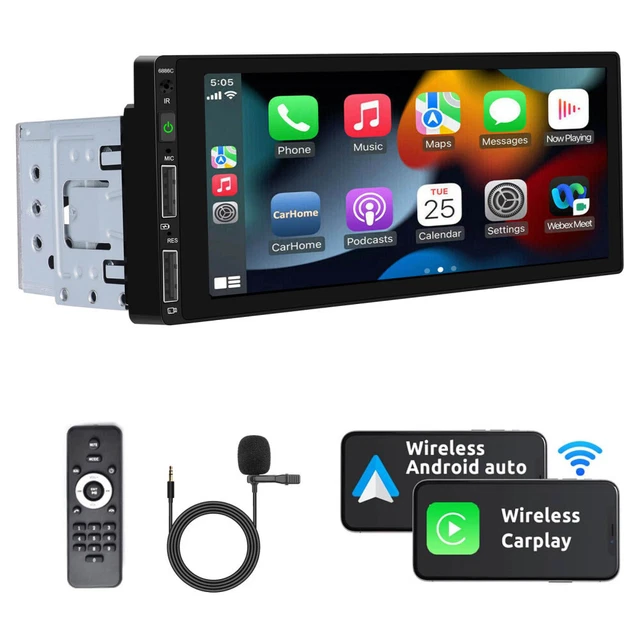 6.86& AUTORADIO SINGLE 1Din Touchscreen Apple Carplay Android Auto ...