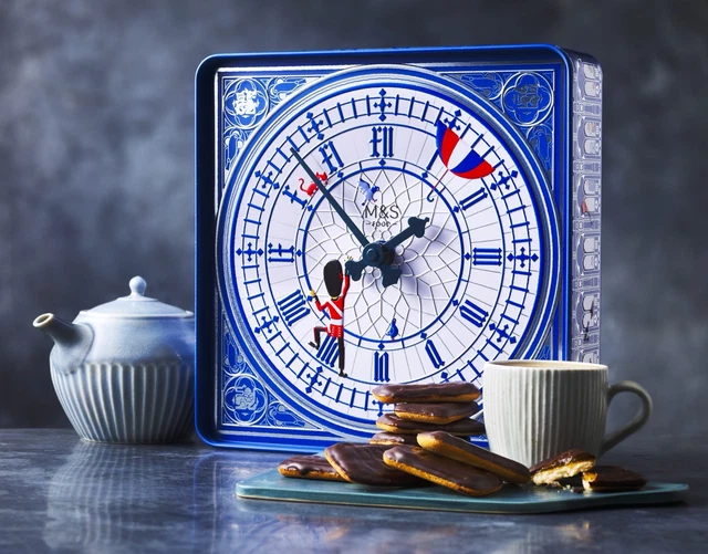 M&S MARKS SPENCER Working Clock (Empty) Biscuit Tin gift Collectible 💂 £15.28 - PicClick UK