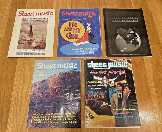5 SHEET MUSIC MAGAZINEs Easy Piano/Guitar 1986 Feb/June/July/Oct/Dec ...