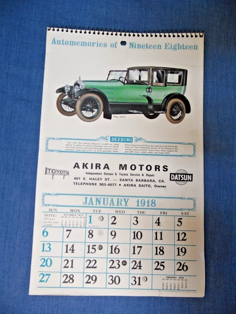 VTG 1974 CALENDAR of Automemories of NINETEEN EIGHTEEN Datsun Toyota ...