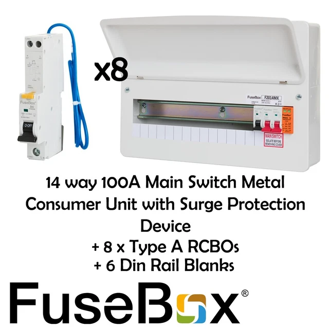 FUSEBOX - 14 Way 100A Main Switch SPD Consumer Unit with 8 RCBOs ... FUSEBOX - 14 Way 100A Main Switch SPD Consumer Unit with 8 RCBOs ...