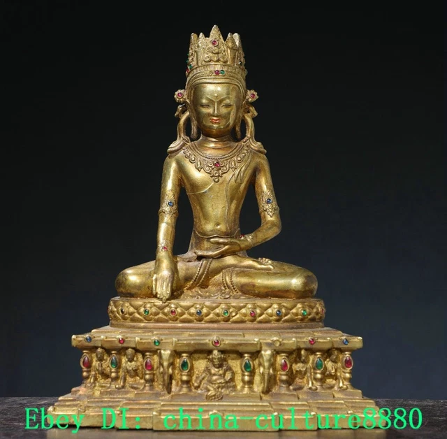 8.6 &VIEUX BOUDDHISME tibétain cuivre pur plaqué or perle Feng Shui Bouddha EUR 444,00 - PicClick FR