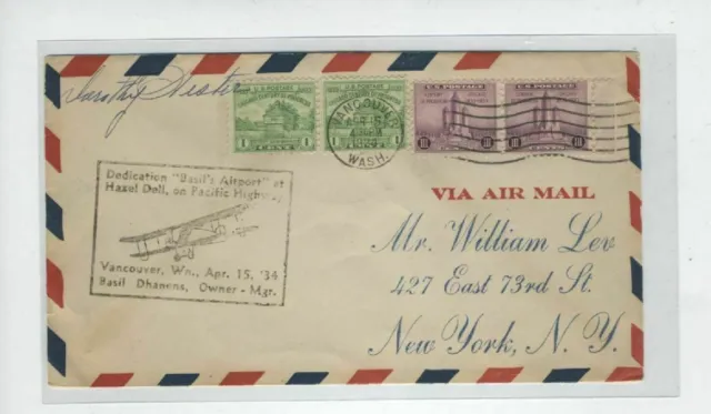AVIATRIX STUNT PILOT Dorothy Hester Basil Airport Cover 1934 Signed ...