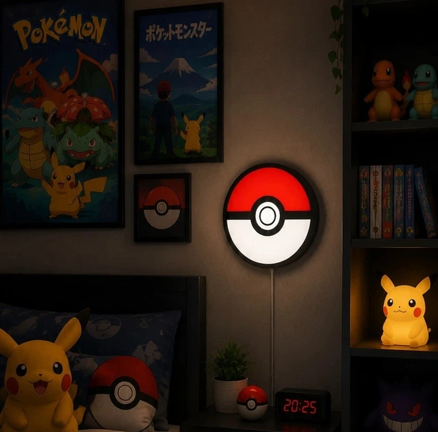 POKÉMON POKEBALL LED Dimmable Wall Light Kids Bedroom Night Light £21. ...