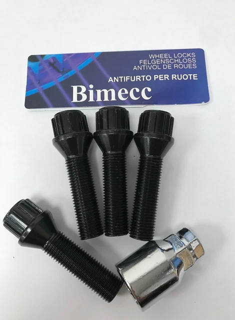 ALLOY WHEEL LOCKING BOLTS 50mm THREAD BLACK BIMECC M14X1.25 FOR MINI ...