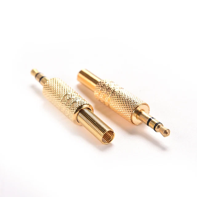 2X STEREO AUDIO TRS Connector Adapter of 3.5mm 1/8" Male Jack Plug Gold ...